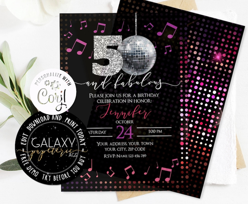 Editable 50th Birthday Invitation Disco Party Editable - Etsy