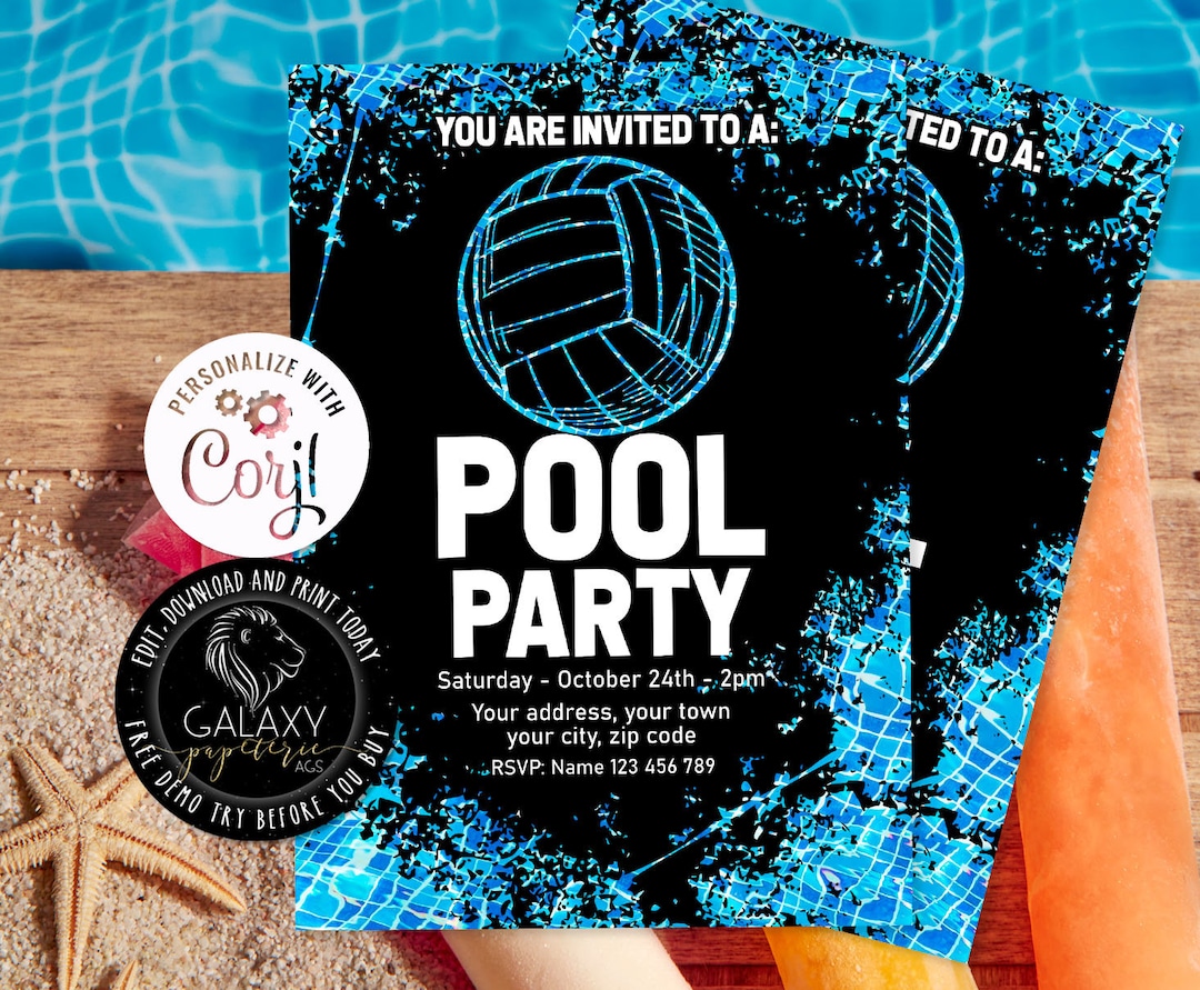 Volleyball Pool Party Invitation, Volleyball Party Invitation, Corjl ...