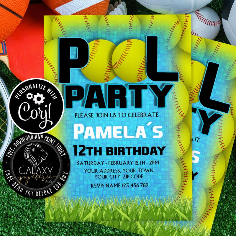 Softball Pool Party Invitation - Etsy