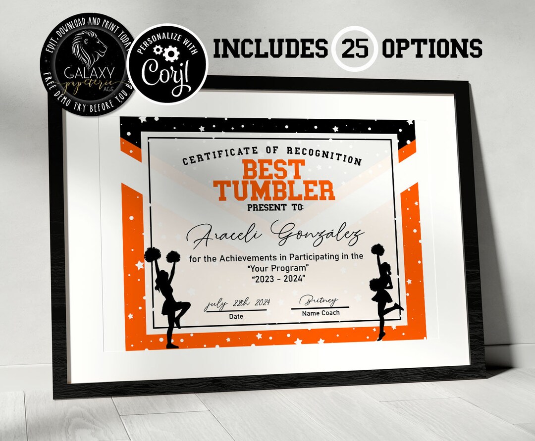 Editable Cheerleading Certificate, Editable Cheerleading Awards ...