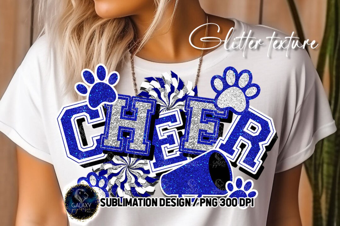 Glitter Blue Cheer Sublimation, Cheerleader Paw Prints Sublimation ...
