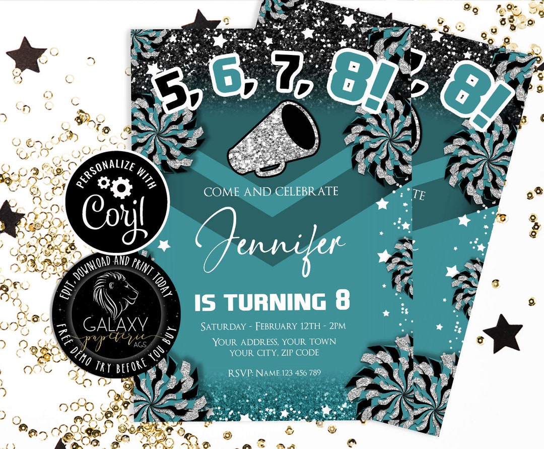 Teal Cheer Editable Invitation, Cheer Party Editable Invitation ...