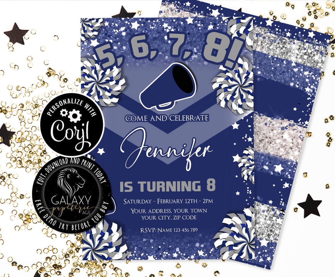 Cheer Editable Invitation, Cheer Party Editable Invitation, Cheerleader ...