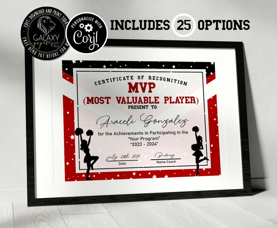 Editable Cheerleading Certificate, Editable Cheerleading Awards ...