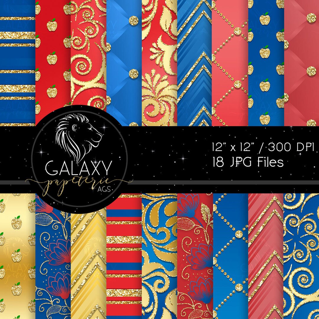 Princess Digital Paper, Princess and Apples Digital Papers, Gold and ...