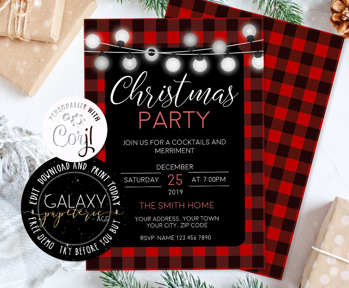 Editable Christmas Party Invitation Plaid Christmas - Etsy