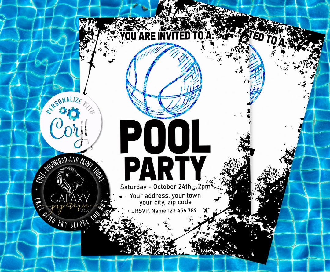 Basketball Pool Party Invitation, Basketball Party Invitation, Corjl ...