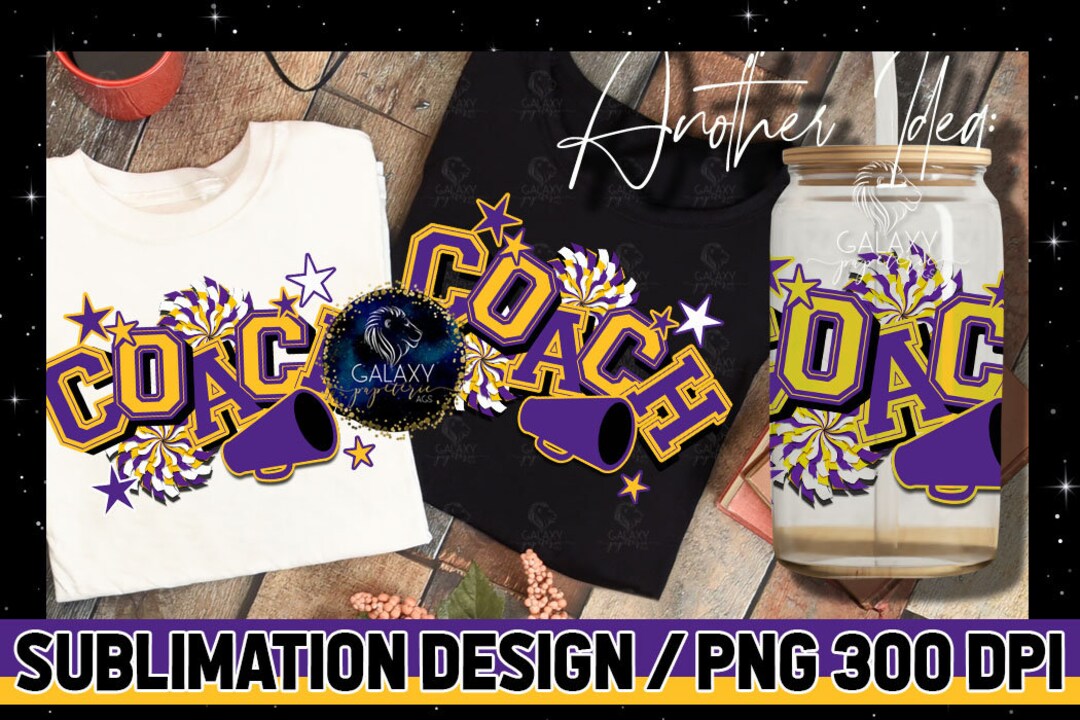 Purple Yellow Cheer Coach Sublimation, Cheer Coach Sublimation Design ...
