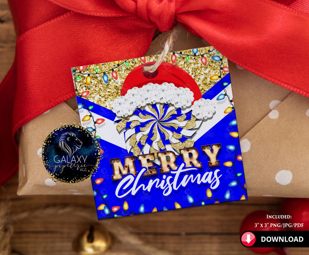 Cheer Squad Christmas Gift Tag, Blue Gold Cheer Christmas Favor Tag ...