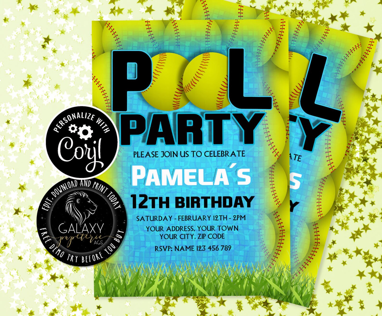 ANY AGE Softball Pool Party Invitation, Softball Party Invitation ...