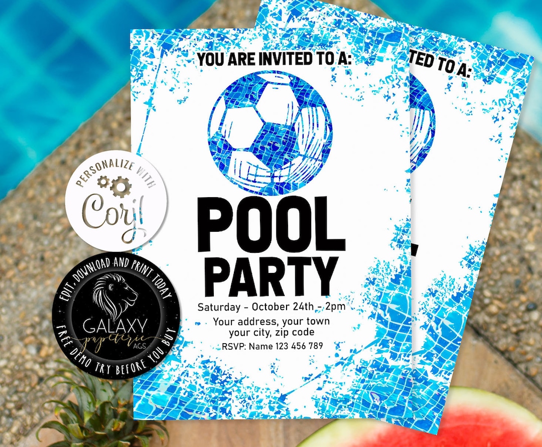 Soccer Pool Party Invitation, Soccer Party Invitation, Corjl, Soccer ...