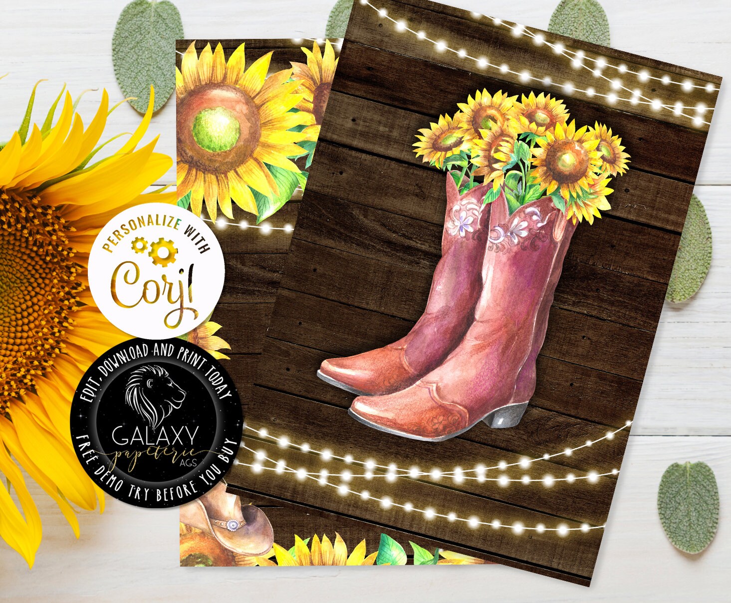 Sunflowers Editable Birthday Invitation Boho Autumn Cowgirl | Etsy