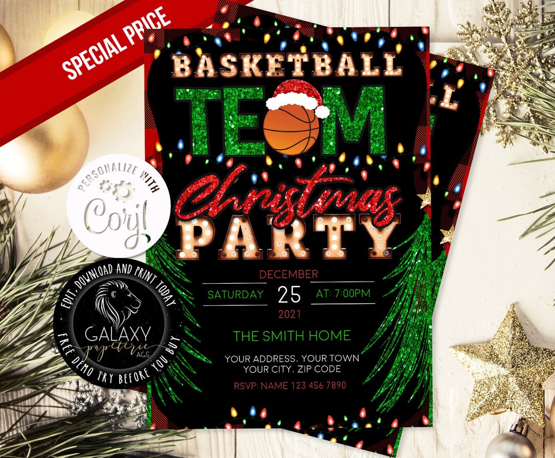 Editable Basketball Team Christmas Party Invitation - Etsy