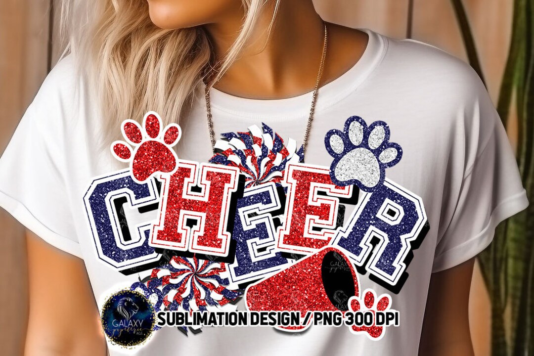 Glitter Blue Red White Cheer Sublimation, Cheer Paw Prints Sublimation ...