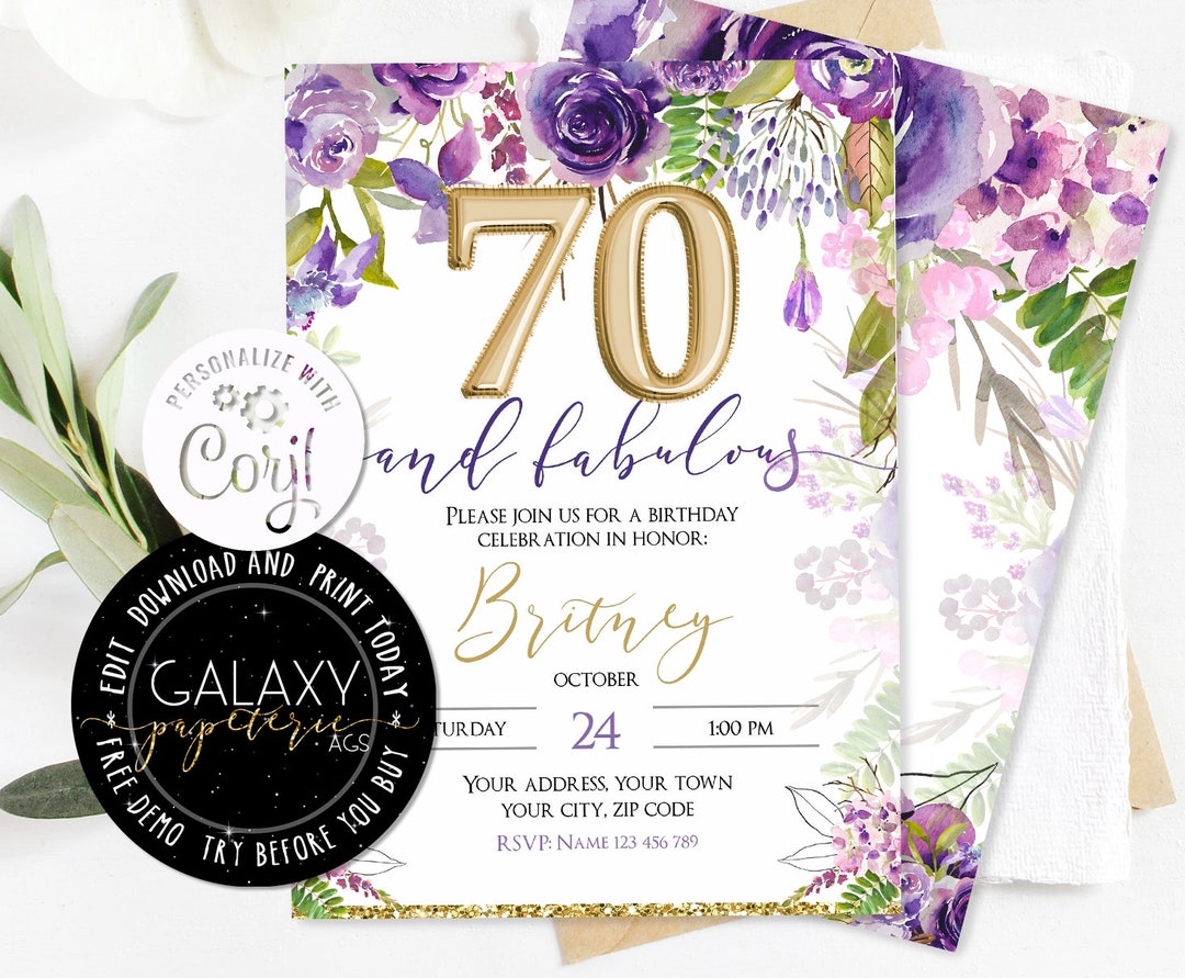 Editable 70th Birthday Invitation, Blush Floral Editable Invitation ...