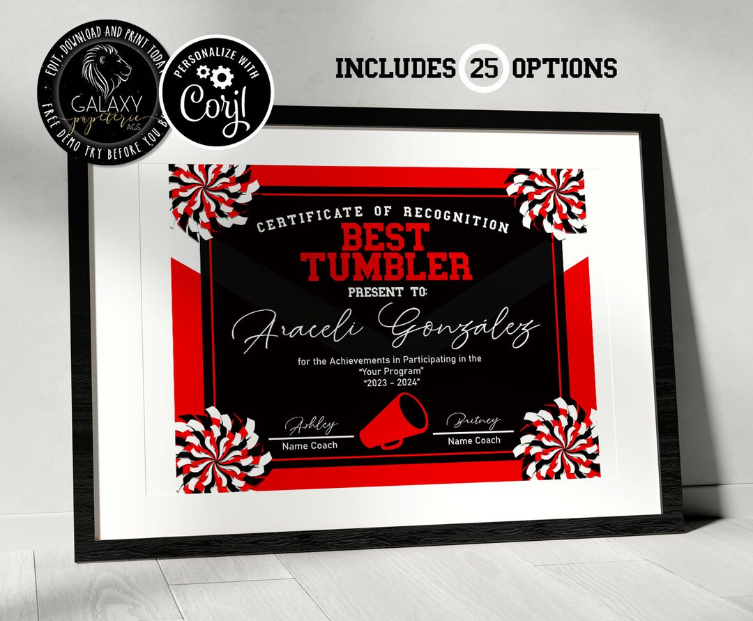 Editable Black Red Cheerleading Certificate, Editable Cheerleading ...