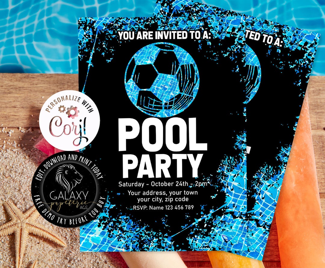 Soccer Pool Party Invitation, Soccer Party Invitation, Corjl, Soccer ...