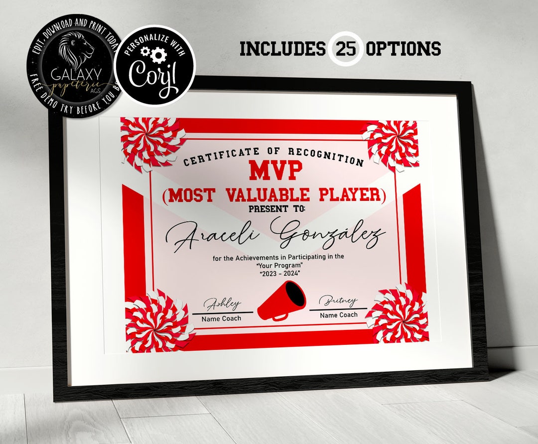 Editable Red White Cheerleading Certificate, Editable Cheerleading ...
