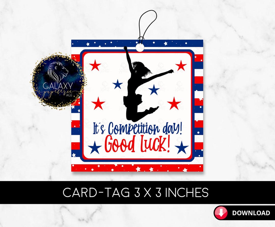 Cheer Competition Gift Tag, Blue Red Cheerleader Competition Tag, Cheer ...