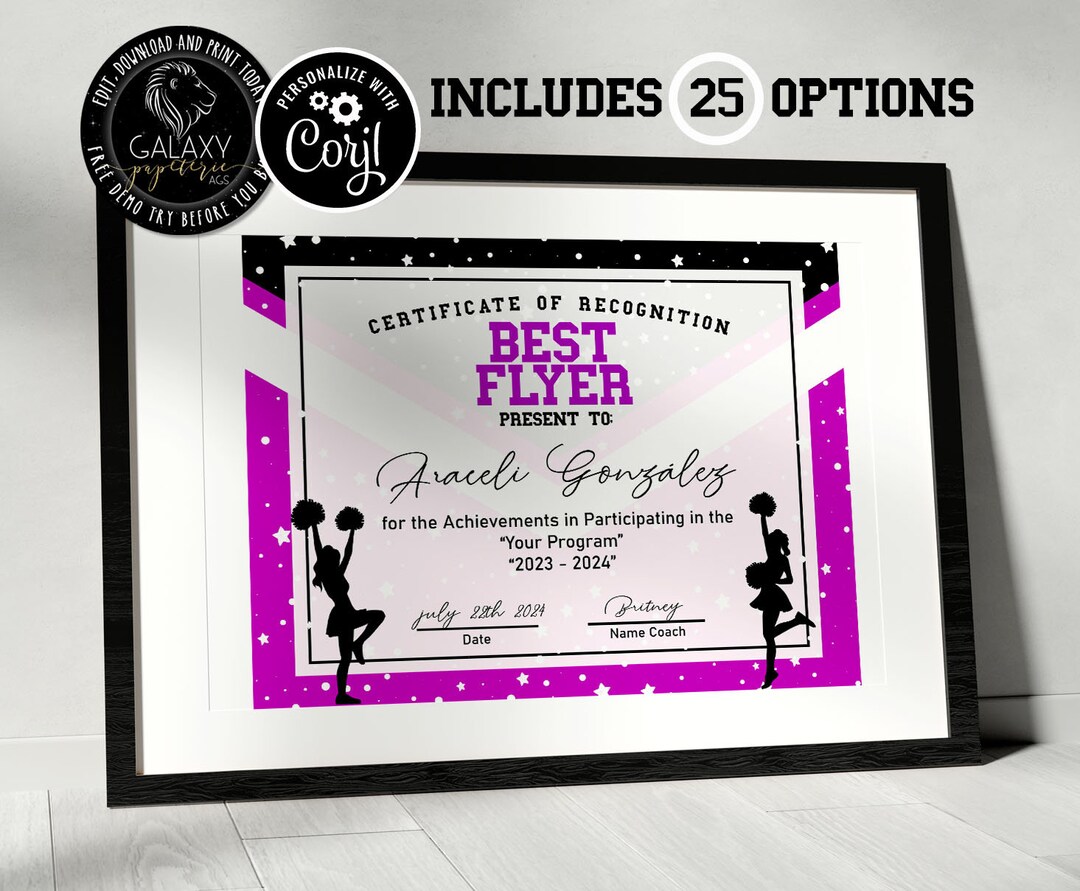 Editable Cheerleading Certificate, Editable Cheerleading Awards ...