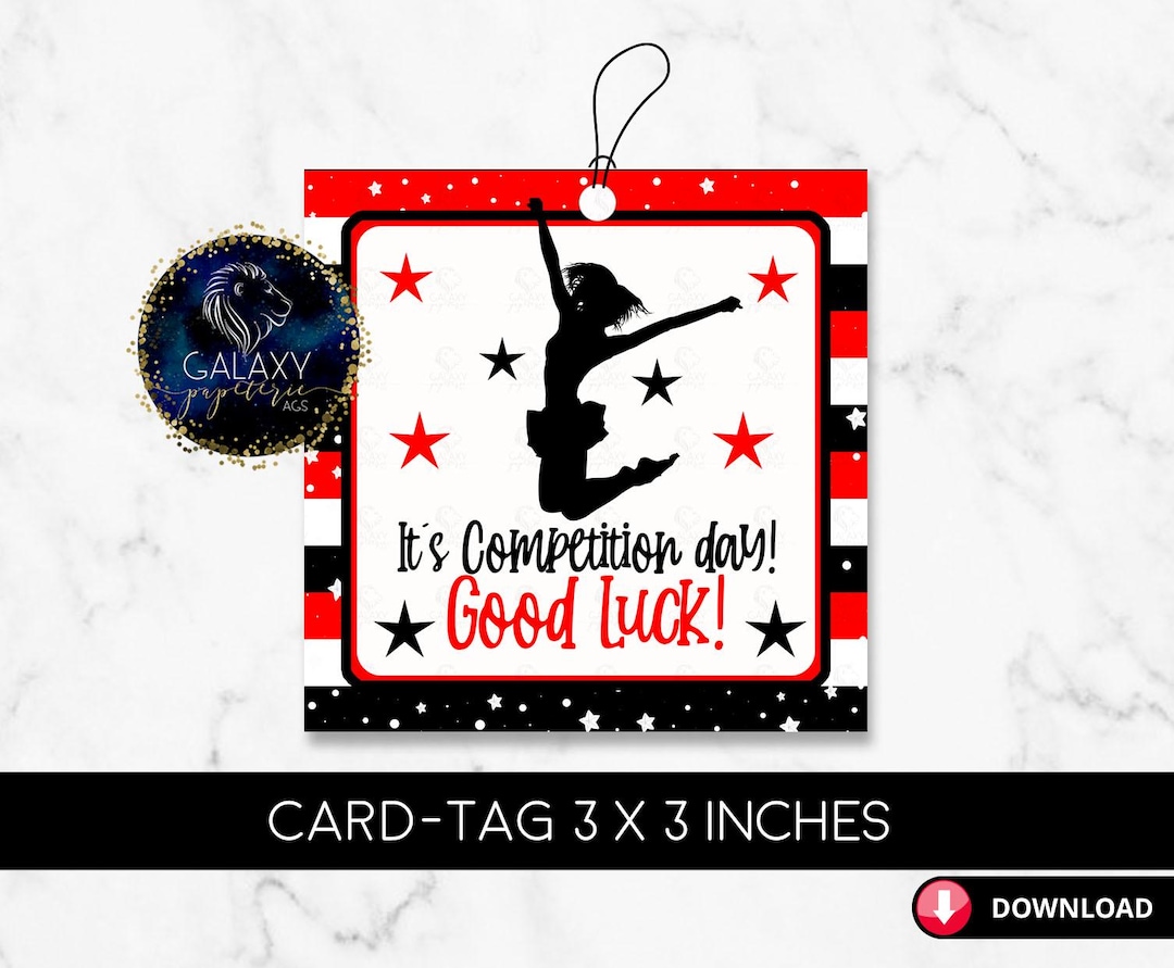 Cheer Competition Gift Tag, Black Red Cheerleader Competition Tag ...