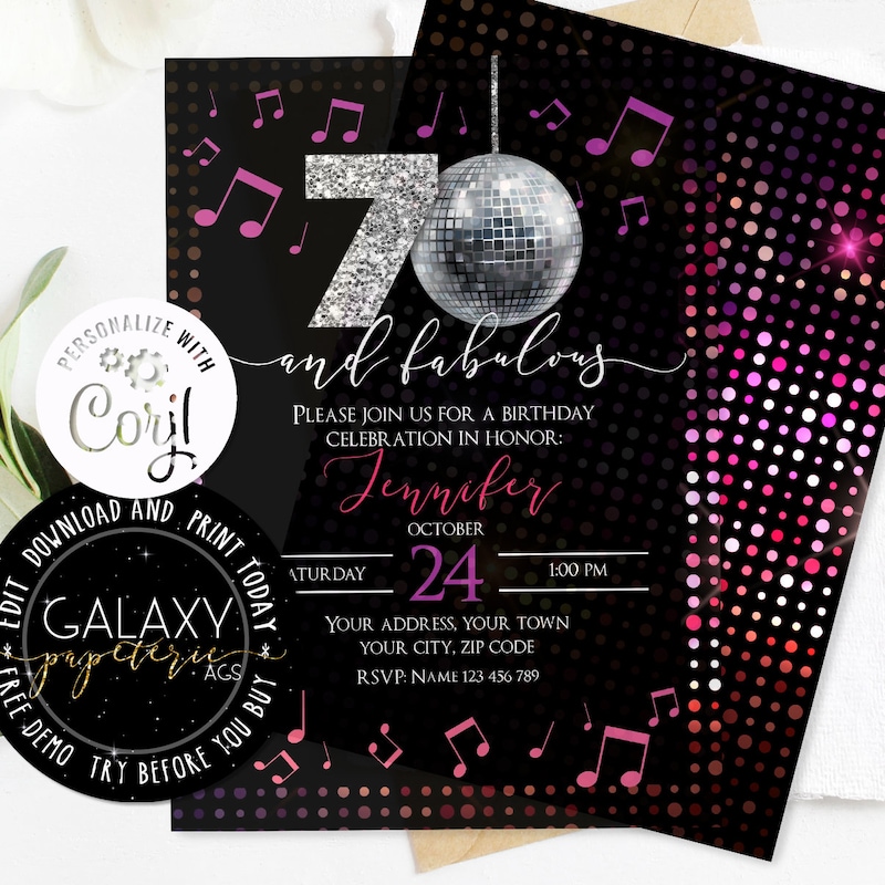 Disco 70th Birthday Invitation - Etsy