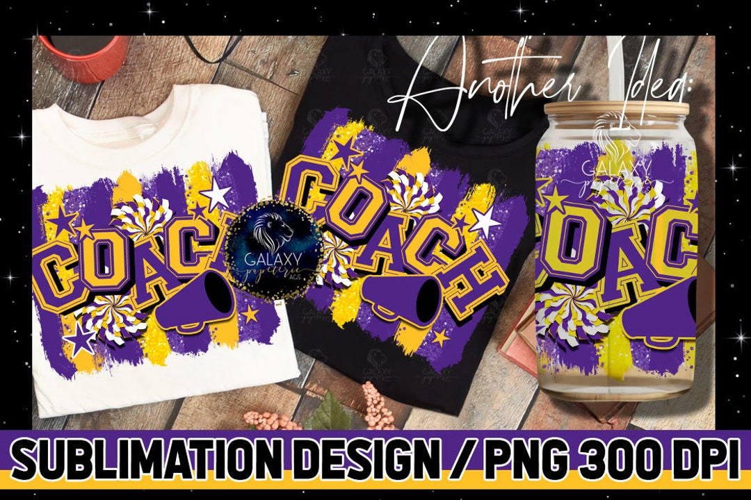 Purple Yellow Cheer Coach Sublimation, Cheer Coach Brush Strokes ...
