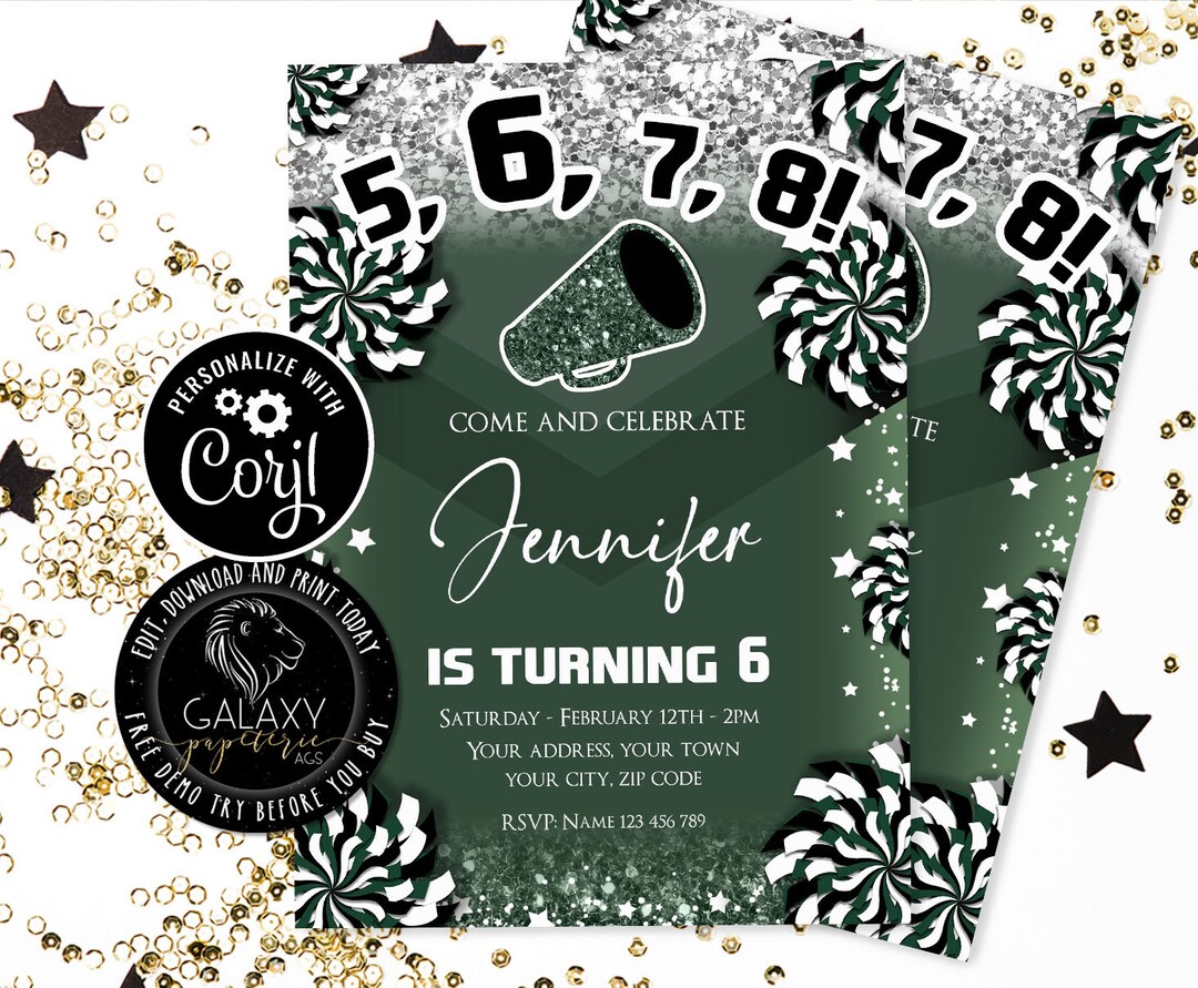 Green Cheer Editable Invitation, Cheer Party Editable Invitation ...