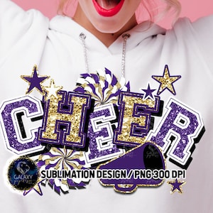 Purple Gold Cheer Glitter Sublimation, Cheer Brush Strokes Sublimation ...