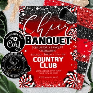 Red Black Cheer Banquet Editable Invitation, Cheer Party Editable ...