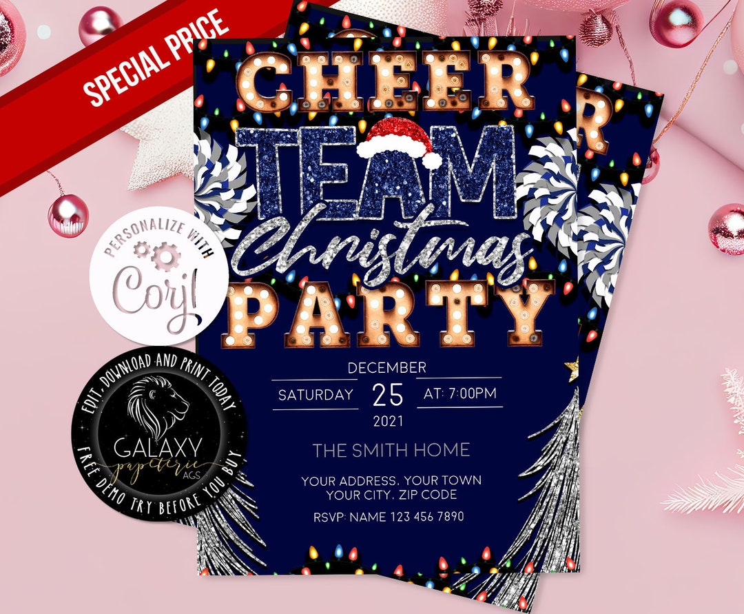 Editable Cheer Team Christmas Party Invitation Blue Silver - Etsy