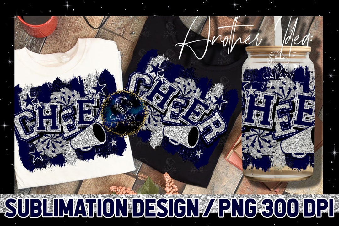 Blue Silver Glitter Cheer Sublimation Design, Cheer Brush Strokes ...