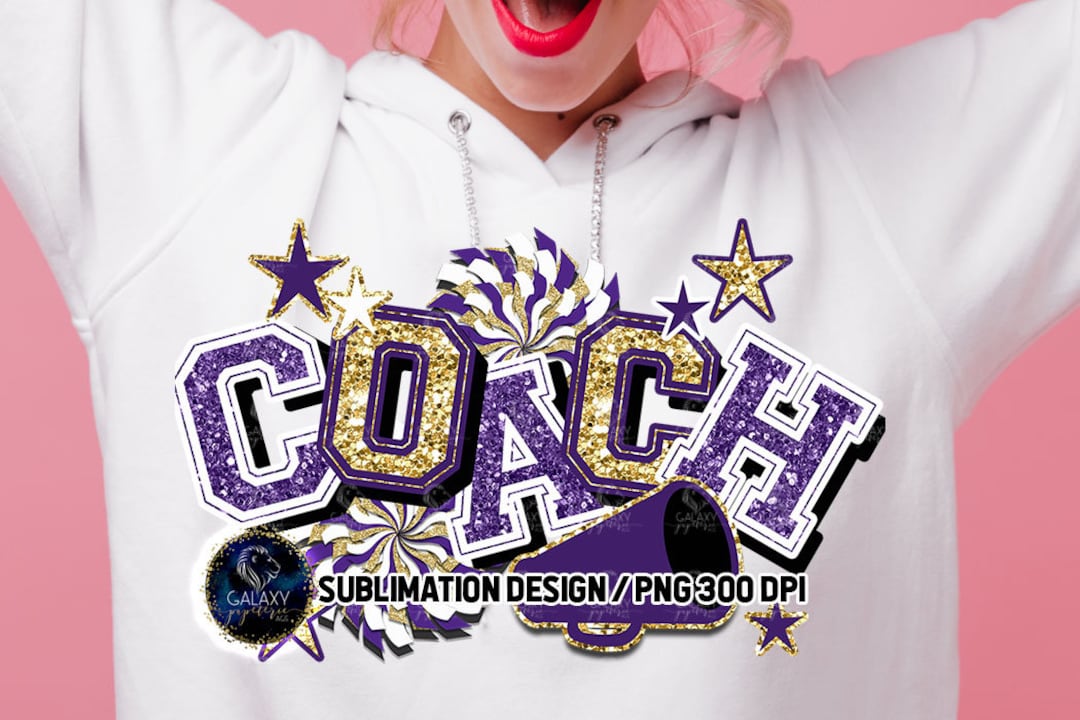 Purple Gold Cheer Coach Glitter Sublimation, Cheer Coach Sublimation ...