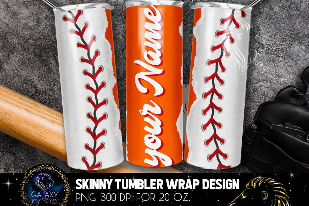 Orange Baseball Tumbler Design, Baseball Ball Tumbler, 20 Oz. Skinny ...