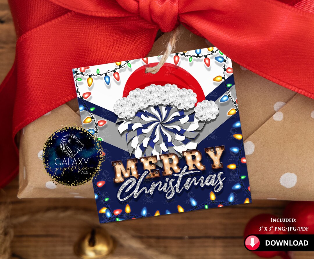 Cheer Squad Christmas Gift Tag, Blue Silver White Cheer Christmas Favor ...