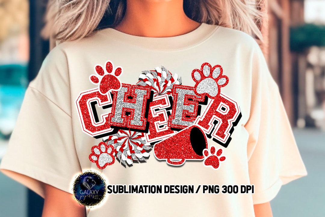 Glitter Red Cheer Sublimation, Cheerleader Paw Prints Sublimation ...