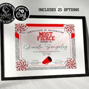 Editable Red Silver Cheerleading Certificate, Editable Cheerleading ...