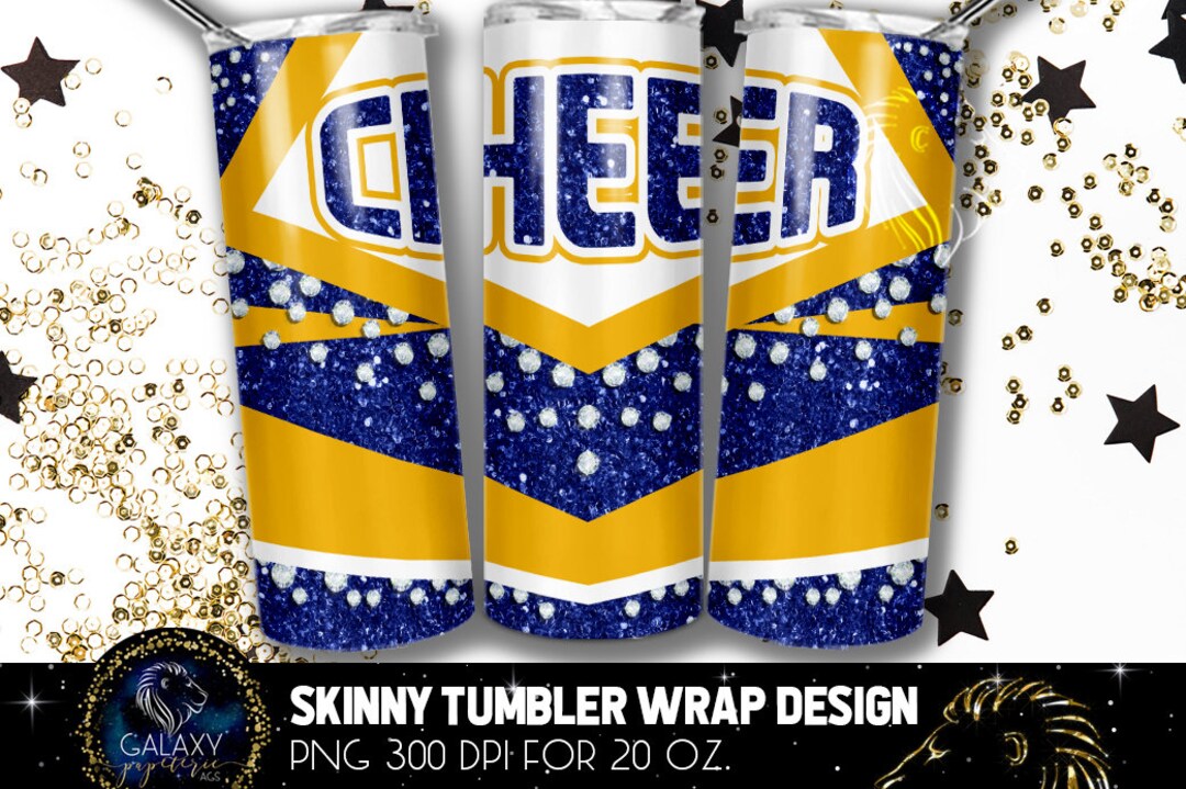 Blue Yellow White Cheer Tumbler Design, Cheerleader Diamonds Tumbler ...
