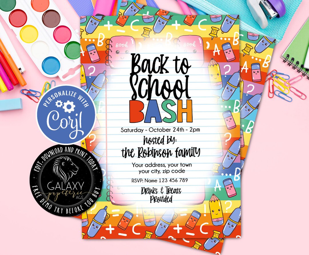 Back to School Editable Invitation, Retro School Editable Invitation ...