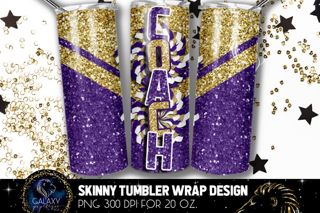 Purple Gold Cheer Coach Tumbler Design, Cheerleader Coach Glitter ...