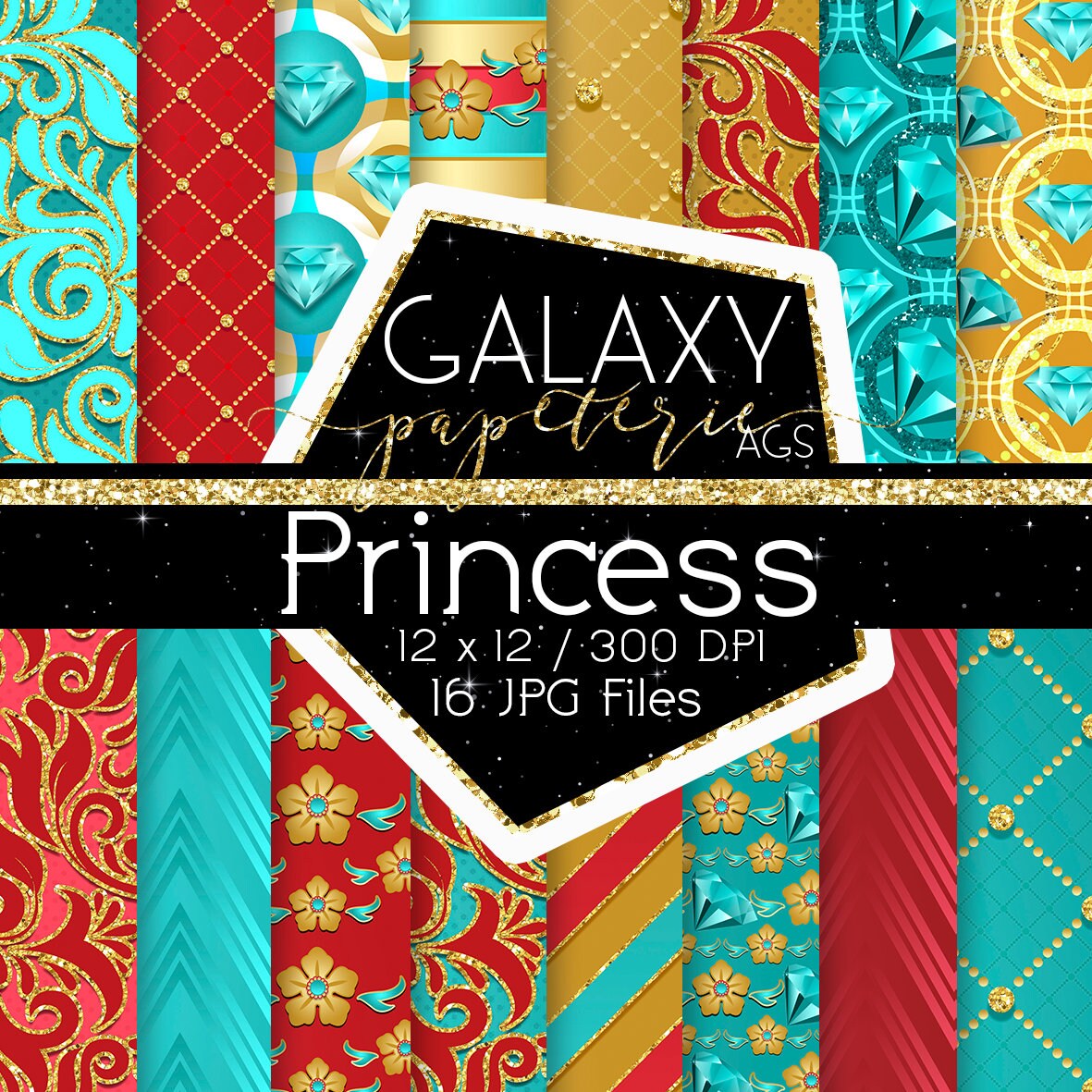 Princess Digital Paper Princess Digital Papers Gold and | Etsy