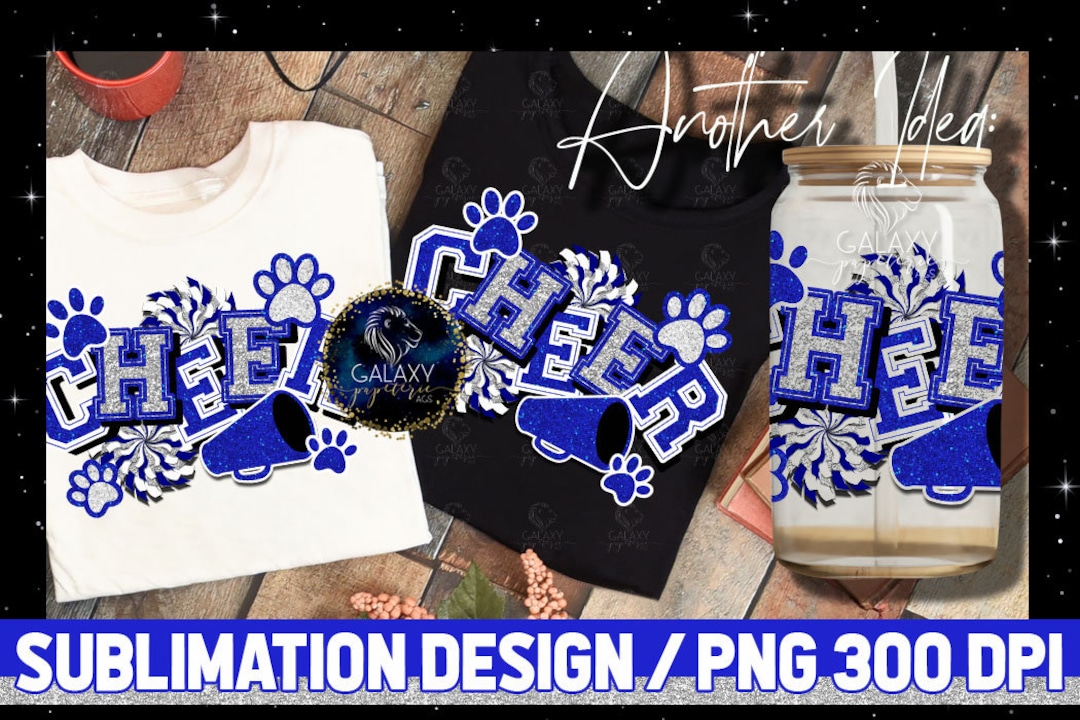 Glitter Blue Cheer Sublimation, Cheerleader Paw Prints Sublimation ...