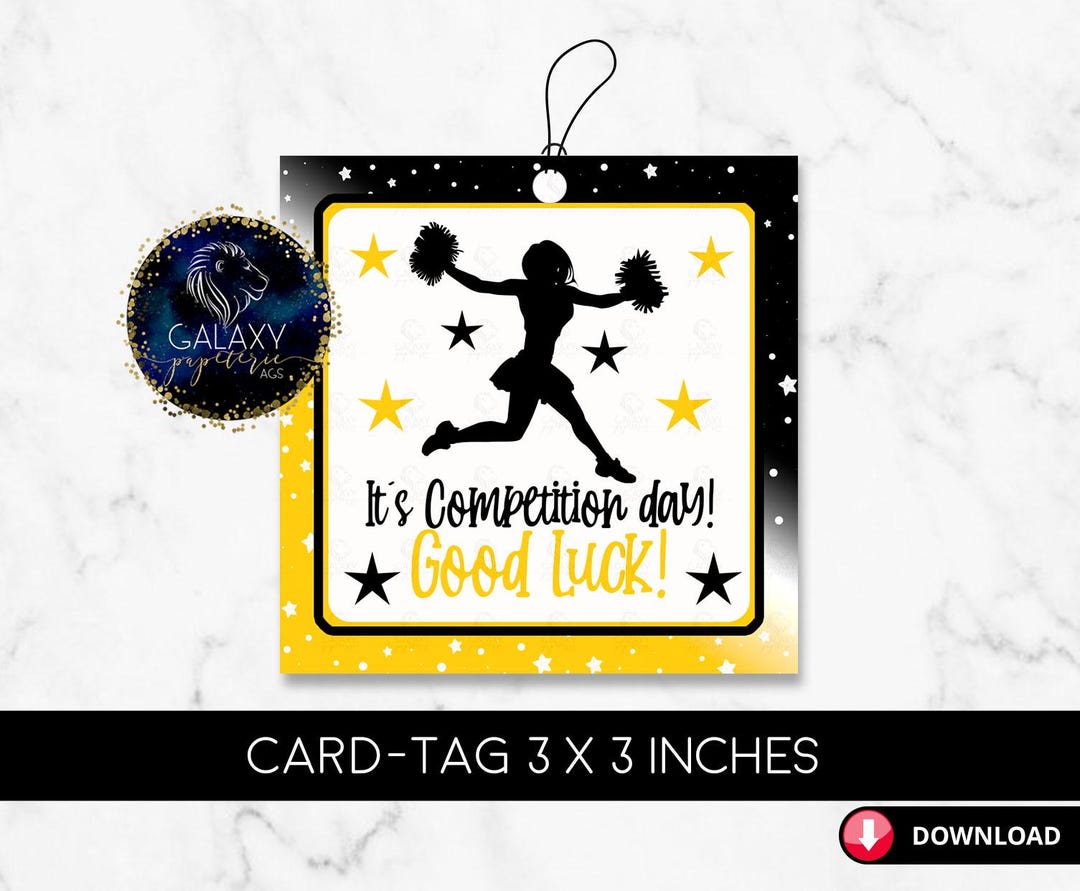 Cheer Competition Gift Tag, Yellow Black Cheerleader Competition Tag ...