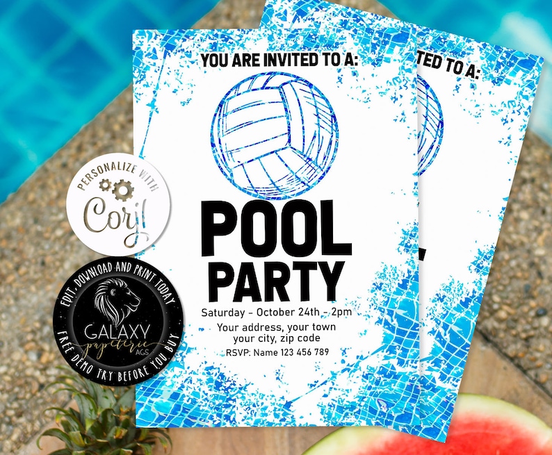 Volleyball Pool Party Invitation, Volleyball Party Invitation, Corjl ...