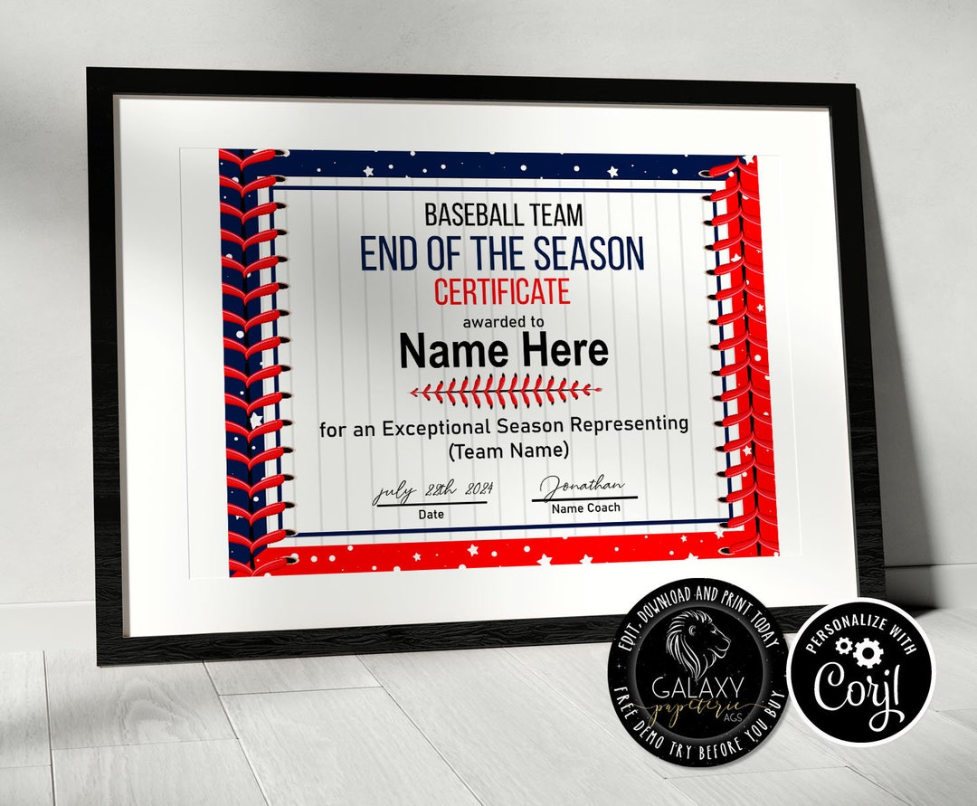 Editable Baseball Award Certificates, End of Season Baseball Awards ...