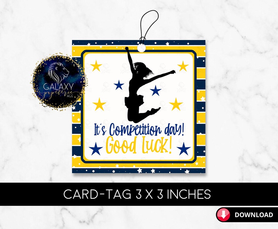 Cheer Competition Gift Tag, Blue Yellow Cheerleader Competition Tag ...