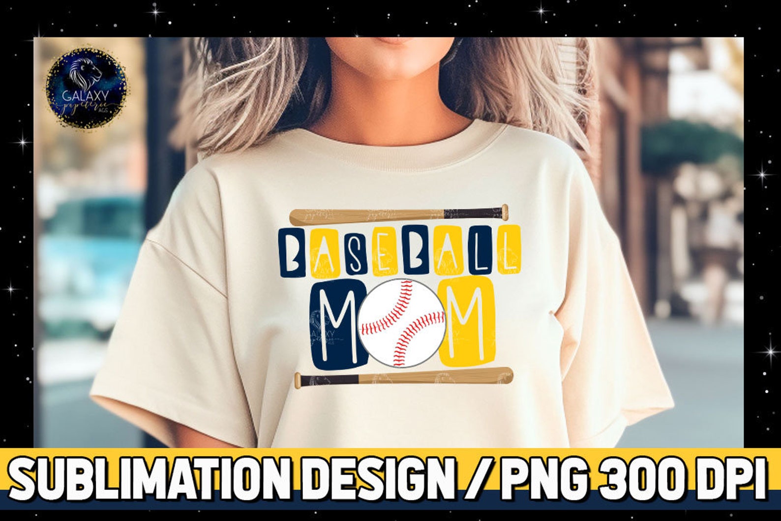 Baseball Mom Sublimation Design, Baseball Mama Sublimation, Blue Yellow ...