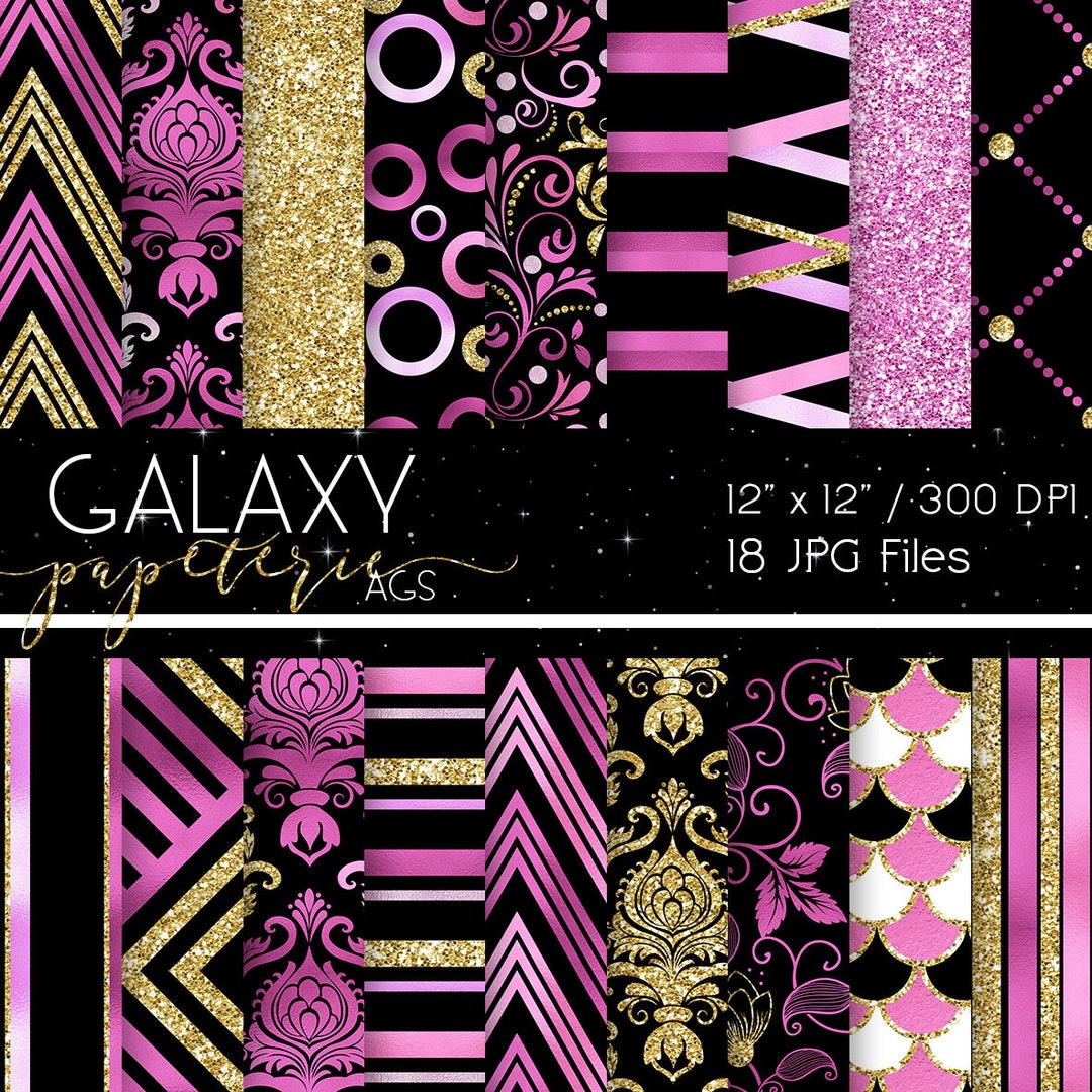 Pink Foil and Gold Glitter Digital Paper Pink Foil and Gold - Etsy