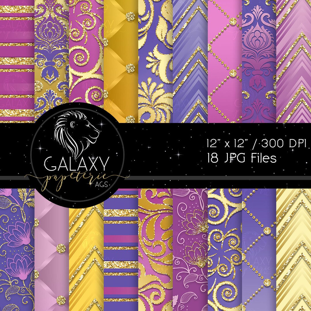 Princess Digital Paper, Princess Digital Papers, Gold and Purple ...