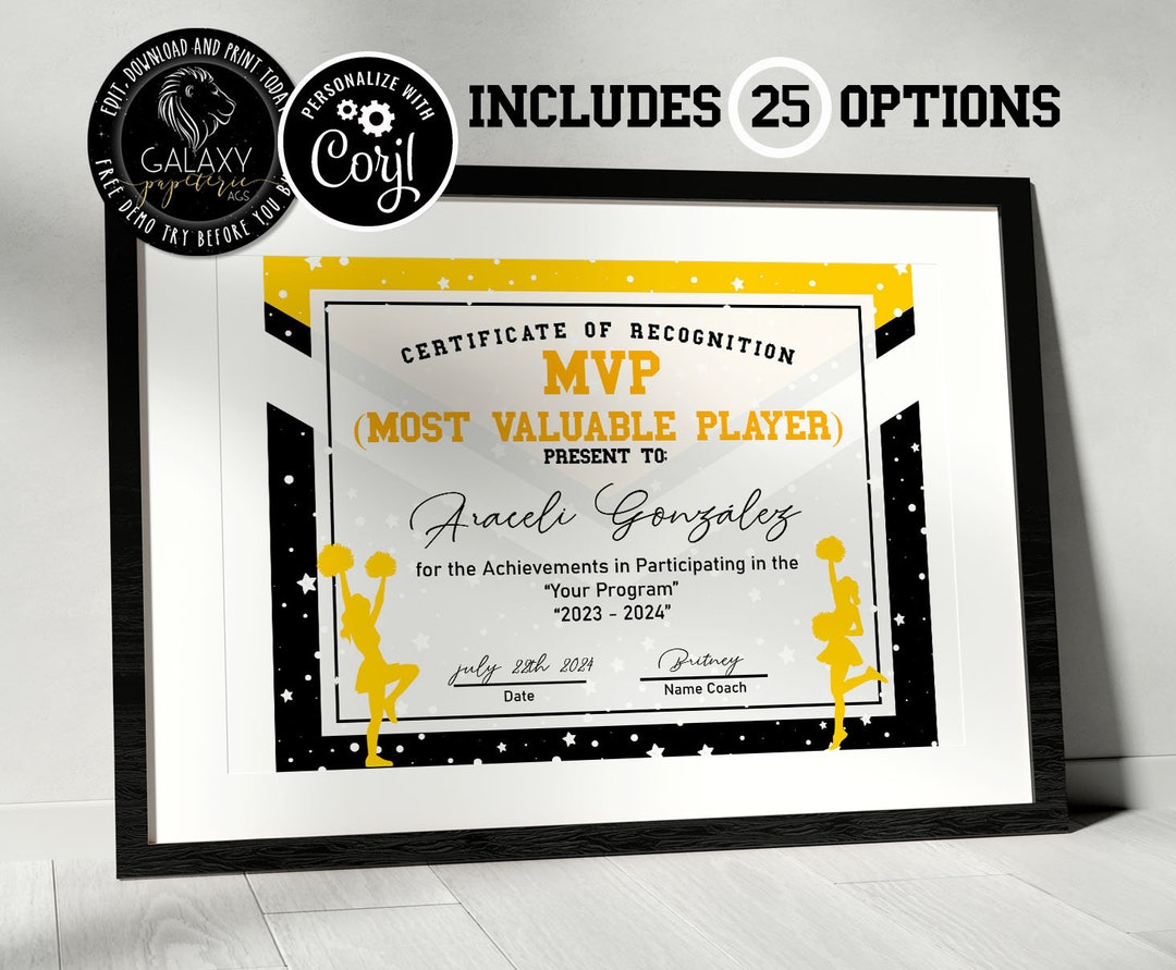 Editable Cheerleading Certificate, Editable Cheerleading Awards ...